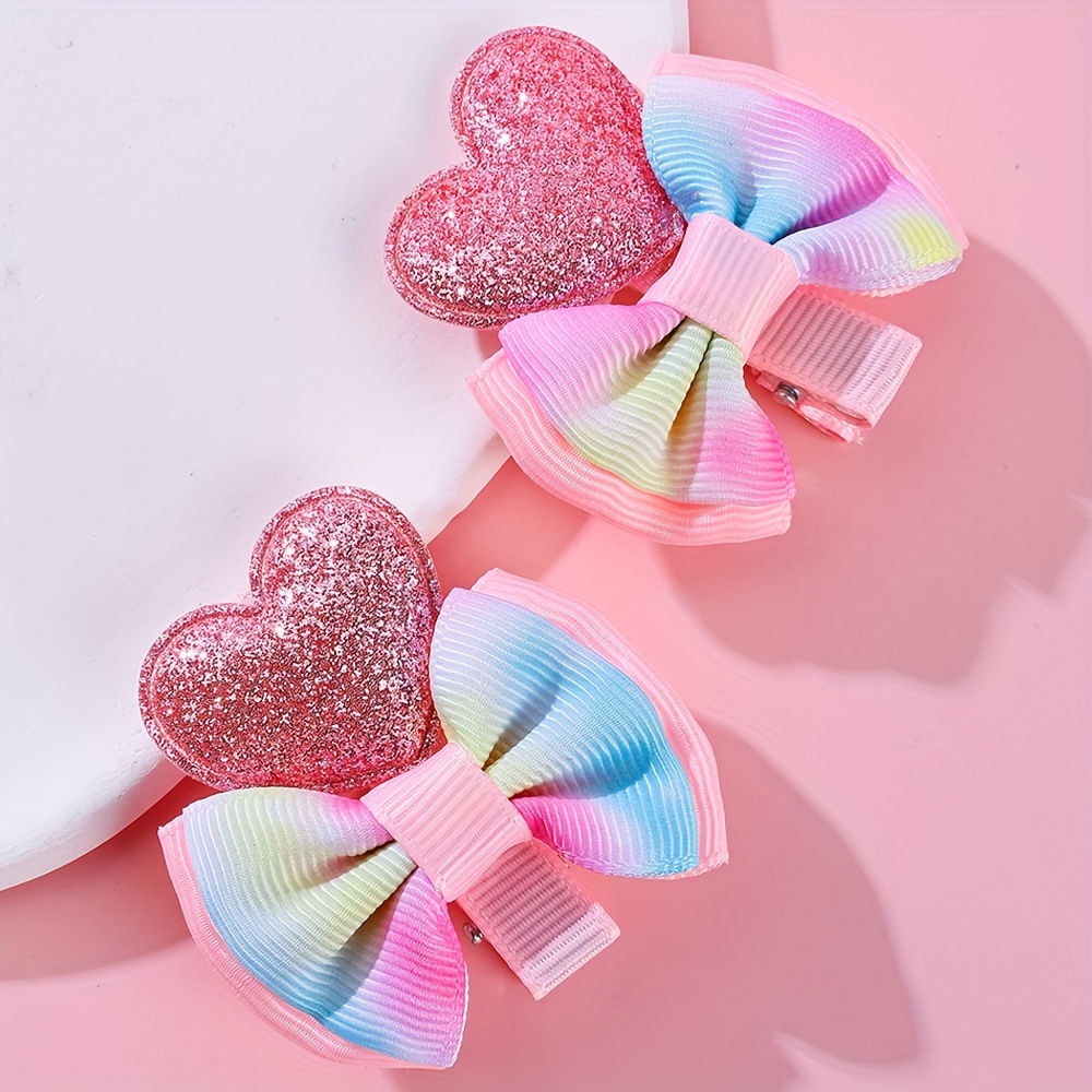 Cute Glitter Heart Bows Hair Clips For Little Girls Adorable - Temu ...