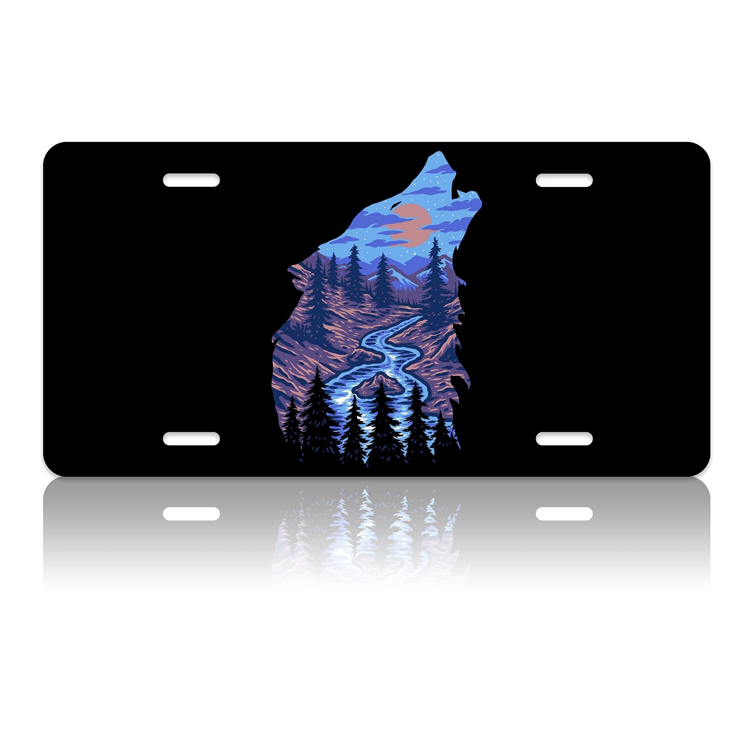 Wolf License Plate Cover Colorful Animal Wolf Forest Sun Car - Temu Norway