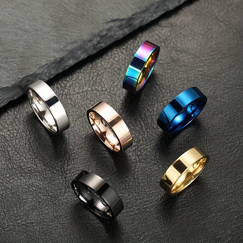 Fashion Stainless Steel Rings Simple Multicolor Ring Set Hip - Temu ...