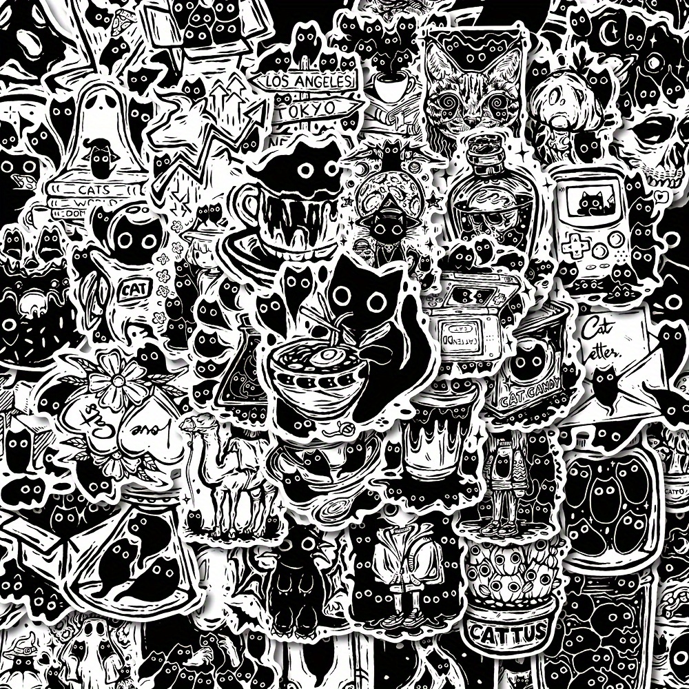Black White Gothic Style Animals Sticker Packs Phone - Temu Ireland