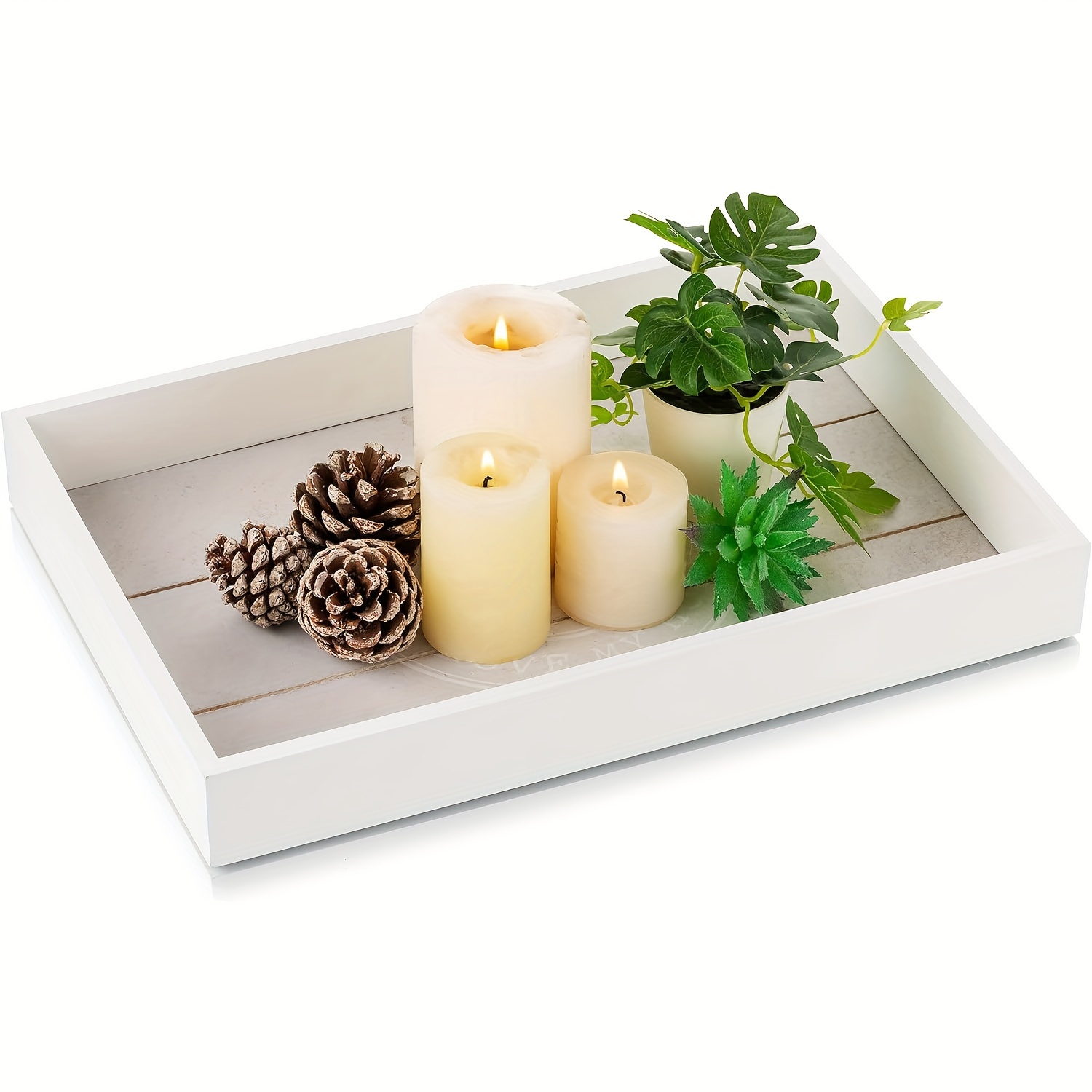 rustic white wooden decorative tray perfect living room - Temu
