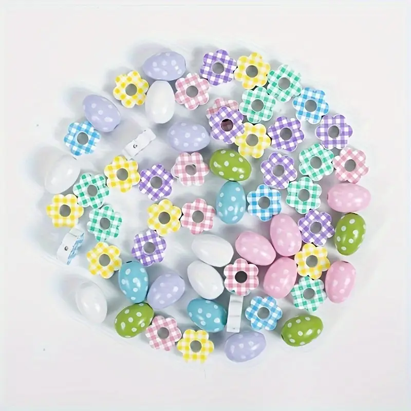 Easter Theme Flower Shaped Oval Wooden Beads Diy Jewelry Temu Canada