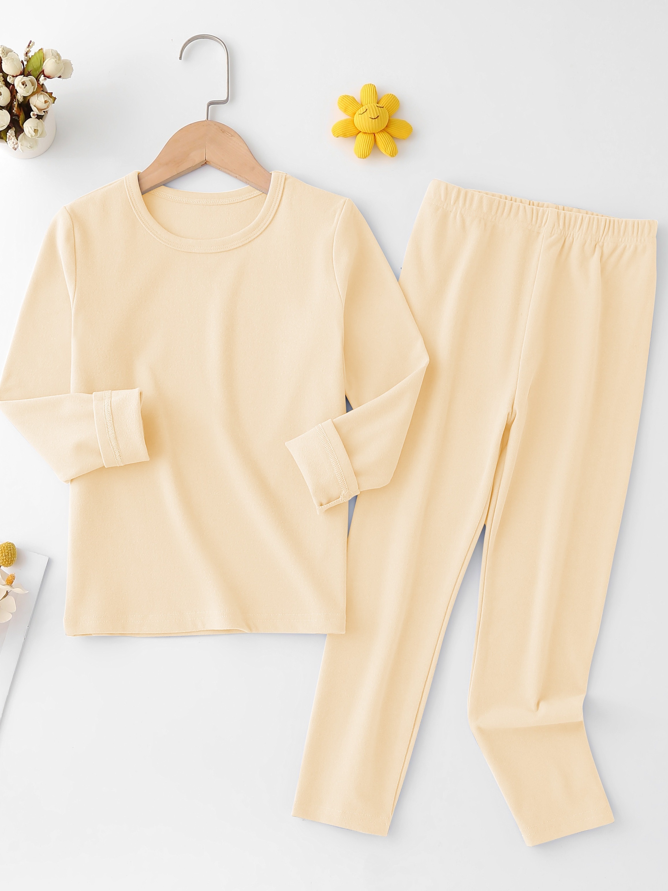 Toddler Girls Thermal Bottom Solid Color Crew Neck Long - Temu Ireland