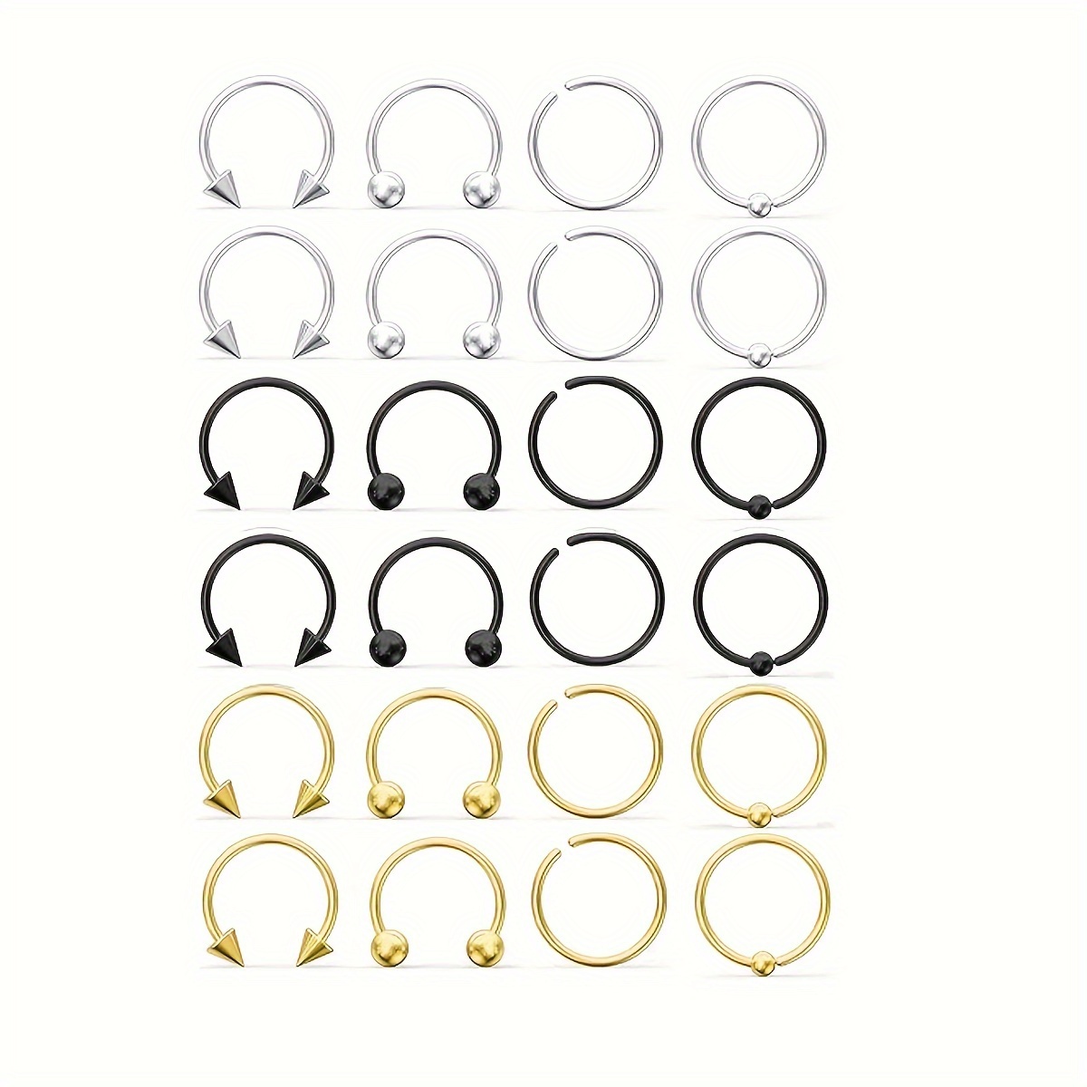 Stainless Steel Horseshoe Round Ring, Nose Eyebrow Tragus Lip Hoop Ring ...