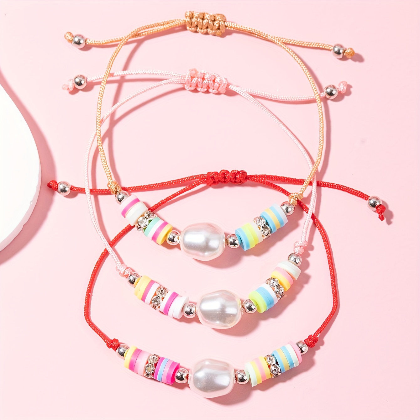 Colorful Alloy Faux Pearl Handmade Braided Bracelets - Temu Australia