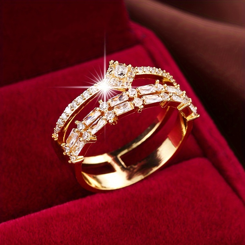Chic Ring Multi Layer Design Paved Shining Zirconia Golden - Temu ...