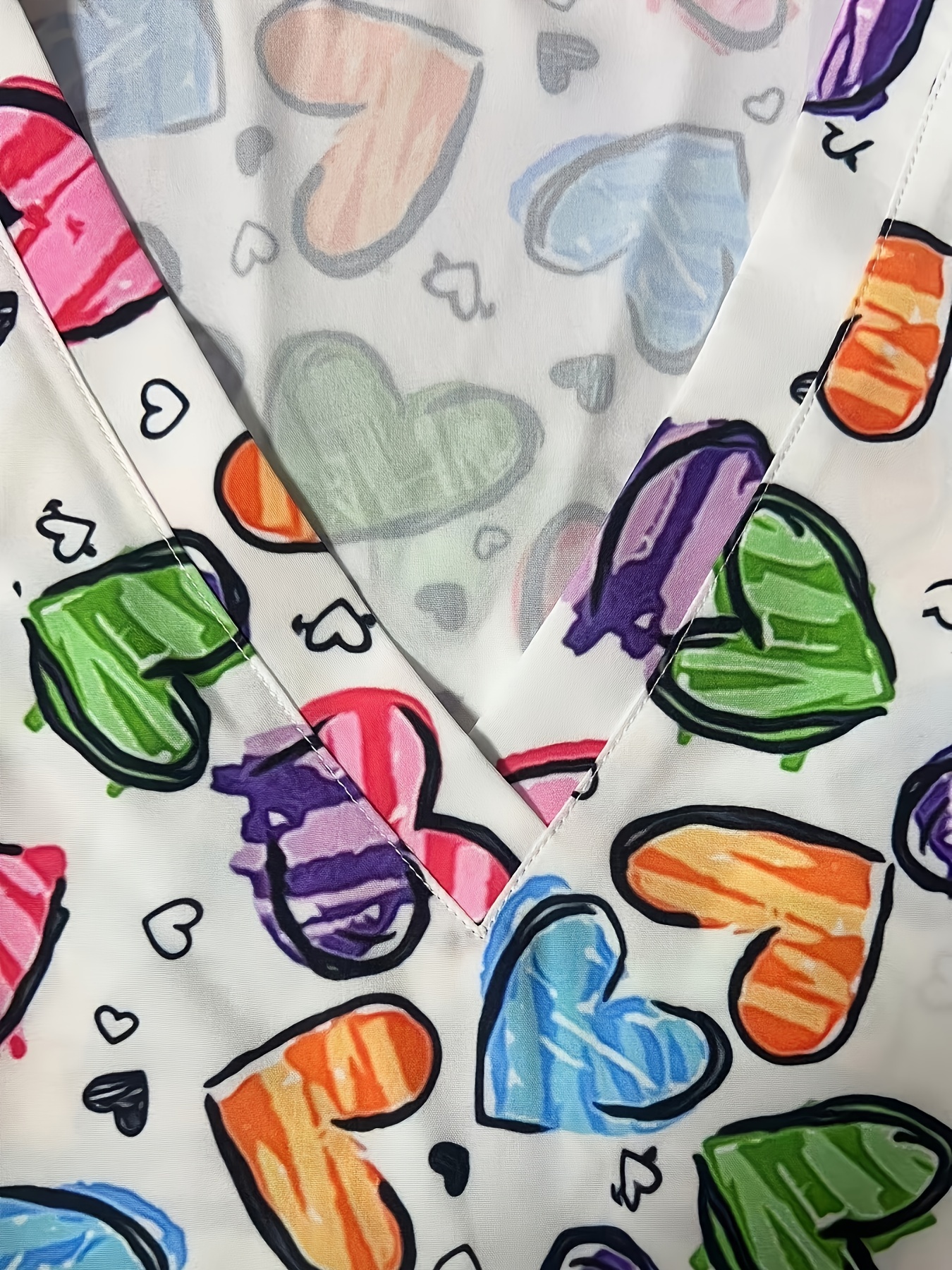 heart print scrubs top v neck functional patched pockets - Temu Australia