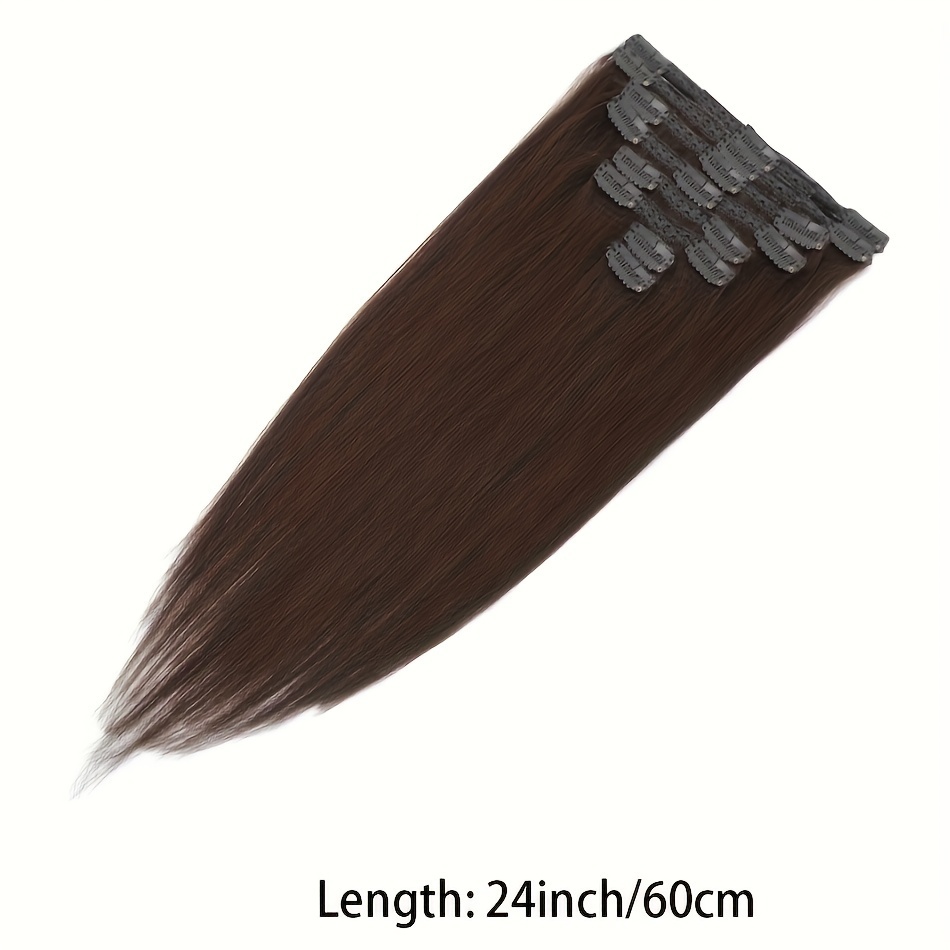 Clip In Hair Extensions Straight Real Human Hair 2# Dark - Temu Denmark