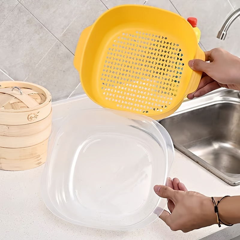 1pc Drain Basket Vegetable Washing Basin Plastic Double Layer Plate For ...