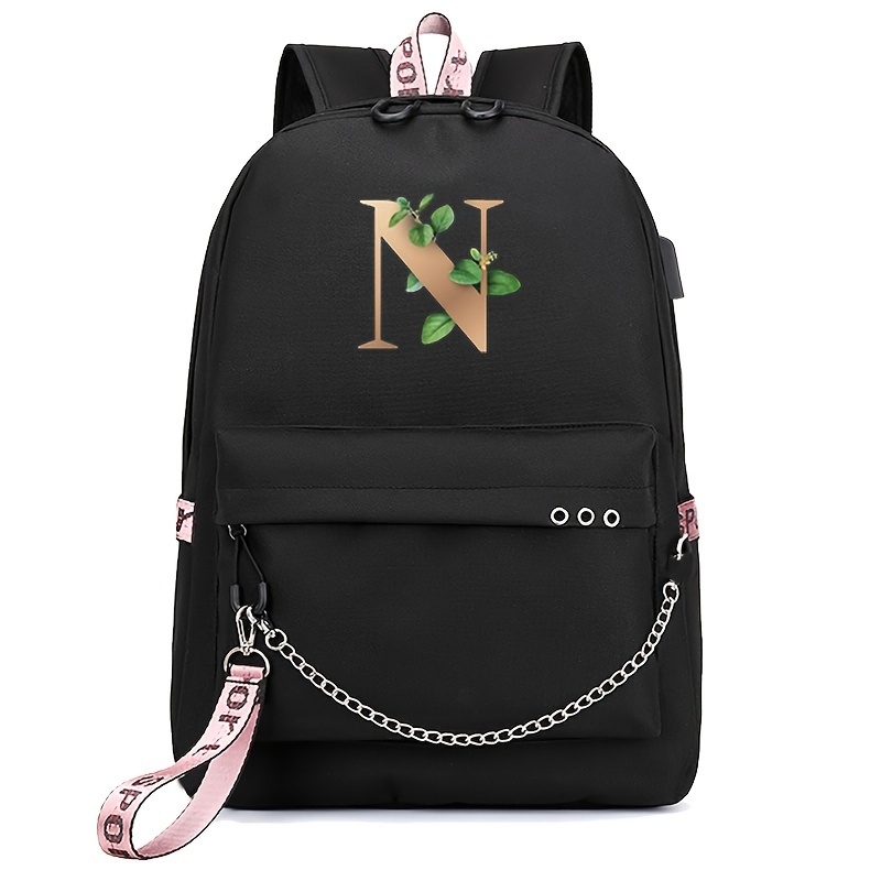 Stylish Letter Flower Pattern Backpack Minimalist Casual - Temu New Zealand