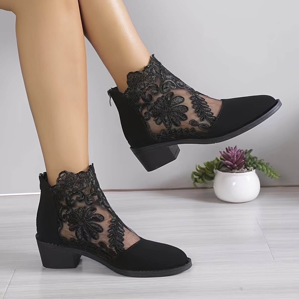 Women's Floral Pattern Mesh Boots Back Zipper Casual Soft - Temu Denmark
