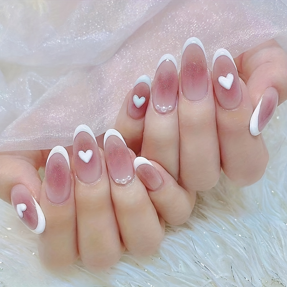 Medium Oval Press Nails Gradient French Tip Nails full - Temu Ireland