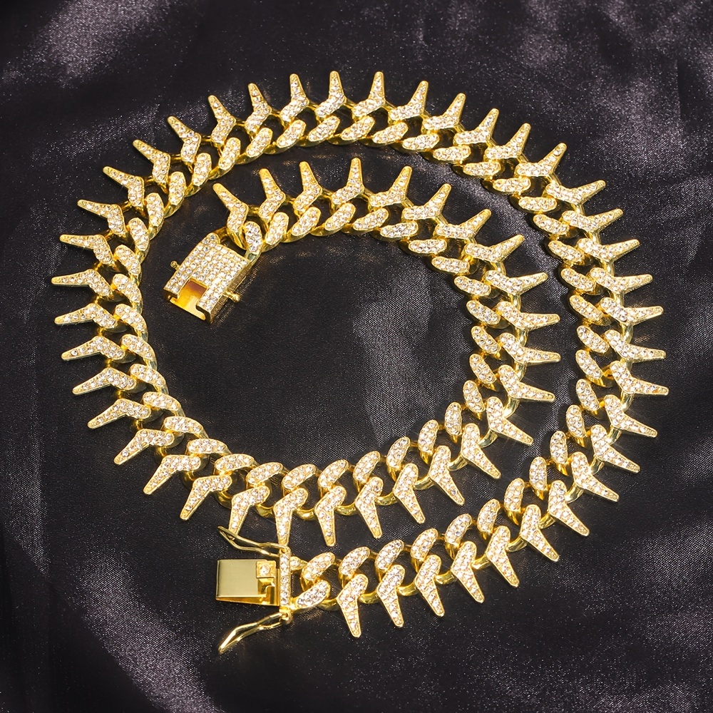 Hip Hop Men's Necklace Wide Toothed Rhinestone Cuban Chain - Temu ...