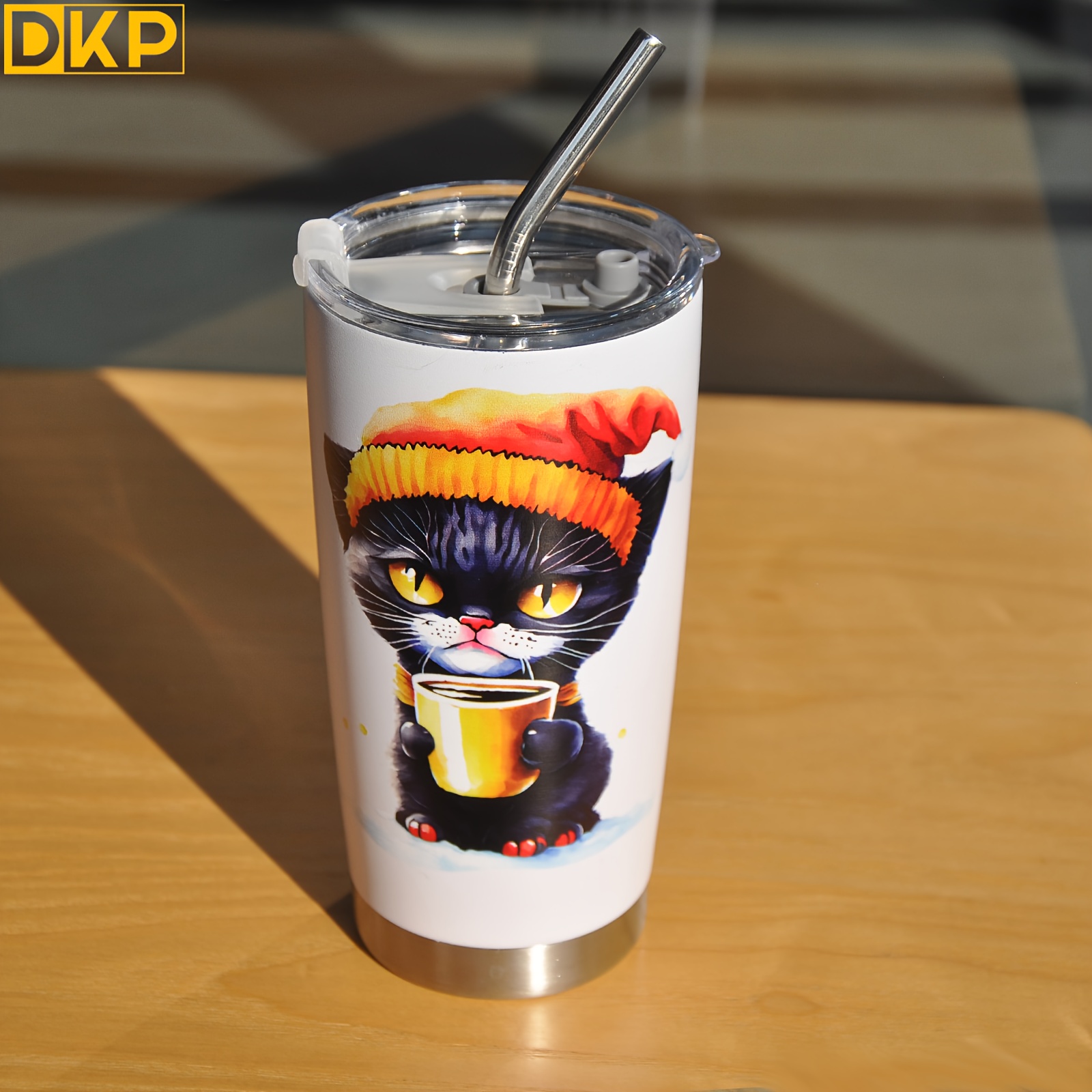 1pc Dkp 20oz Cat And Dog Pattern Tumbler With Lid And Straw Stainless ...