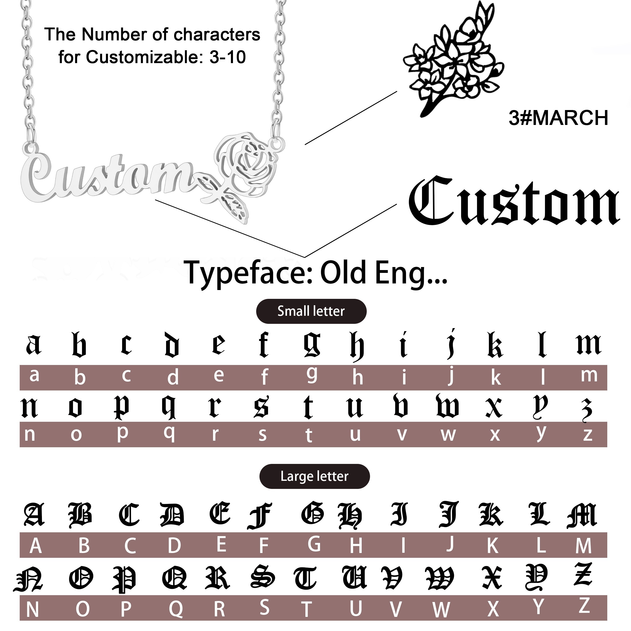 Customized Birth Flower English Letter Pendant Necklace - Temu United ...