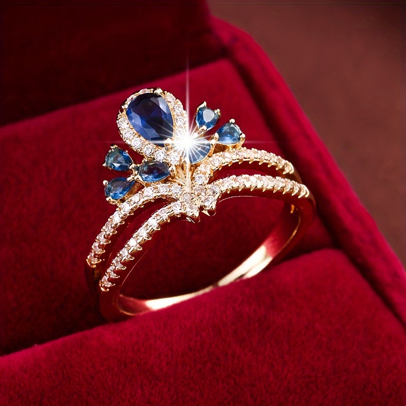 Exquisite Ring Trendy Crown Design Inlaid Waterish Zirconia - Temu ...