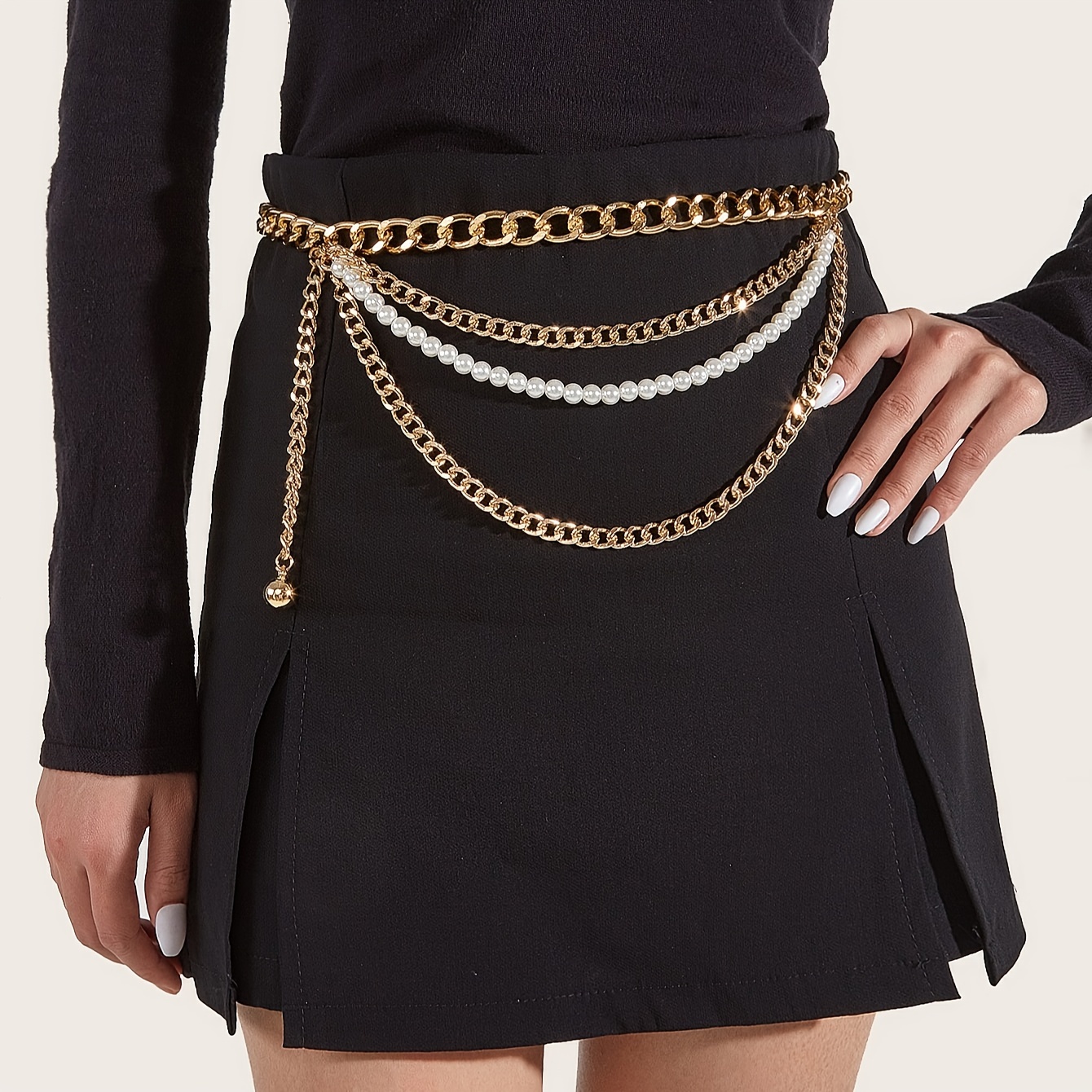 Punk Layered Chain Belts Women Golden Waist Chain Faux Pearl - Temu ...