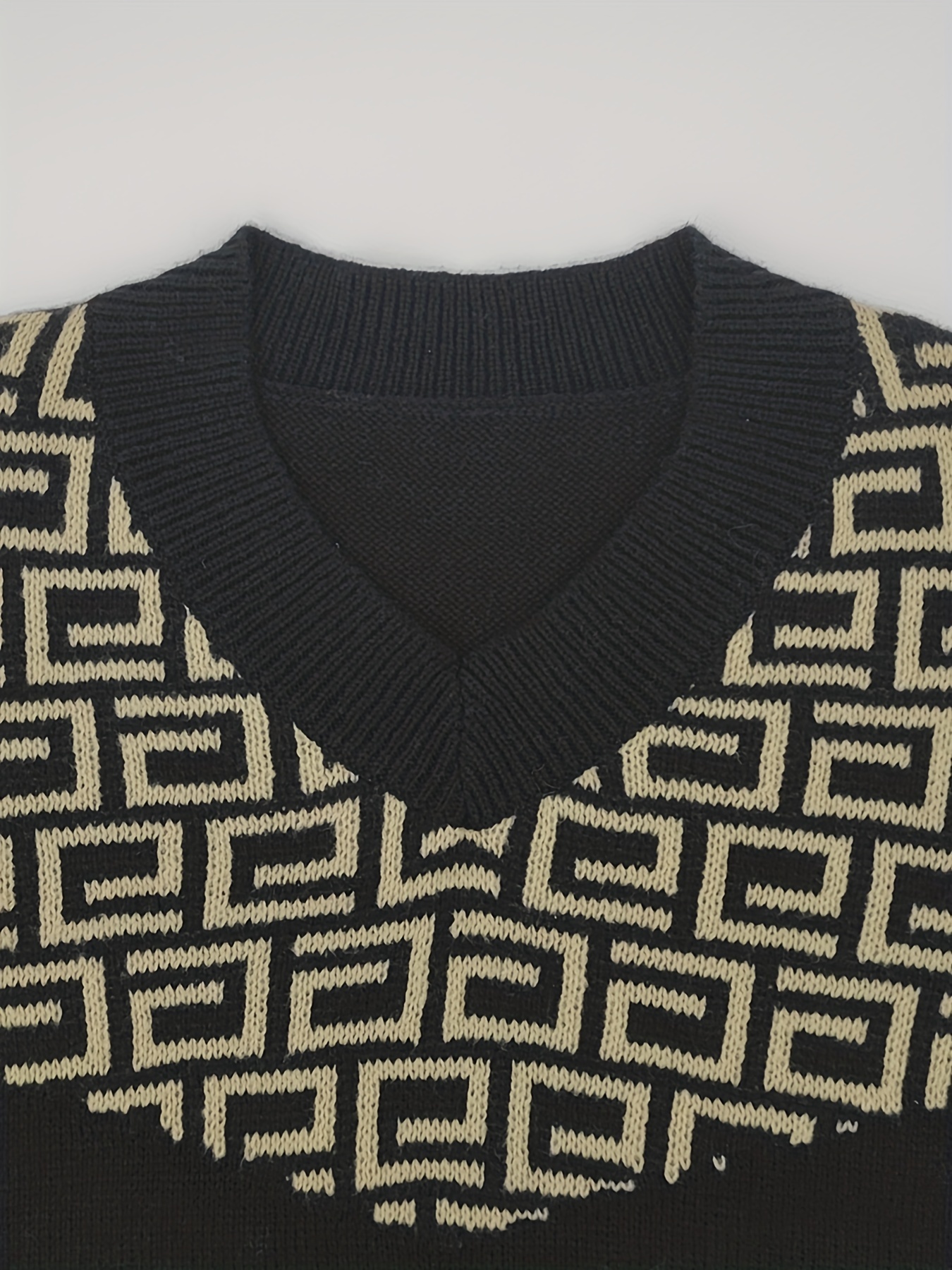 Color Block V Neck Pullover Sweater Casual Long Sleeve Fall - Temu New ...