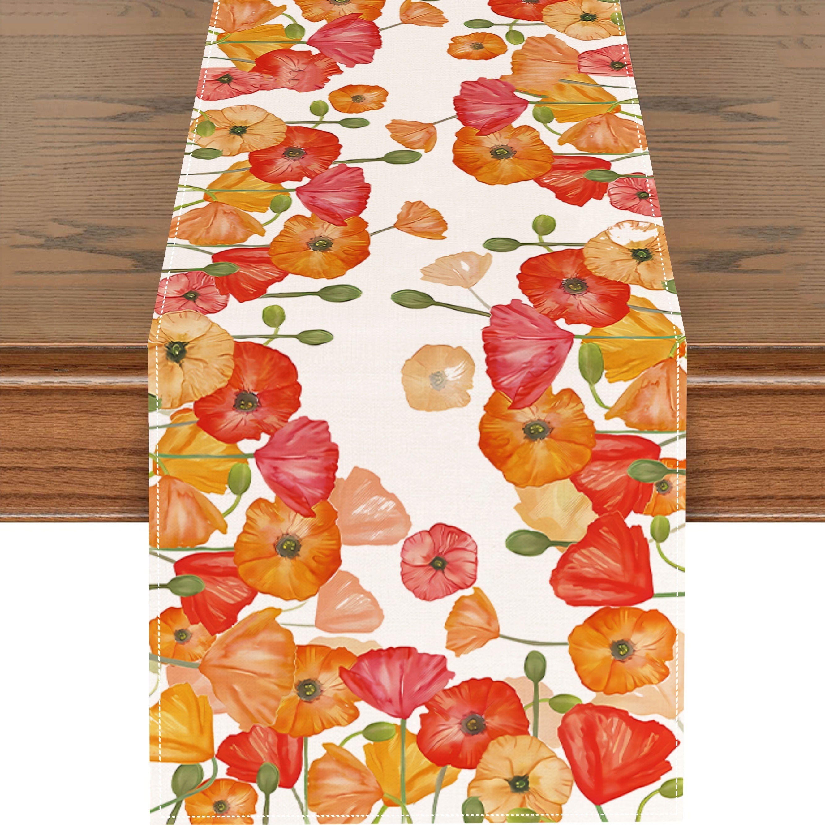 Table Runner Watercolor Poppy Table Runner Spring Seasonal - Temu Ireland