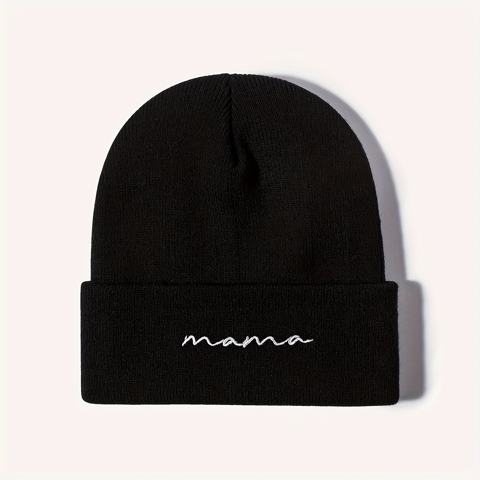 Solid Color Trendy Knit Hats Mama Embroidery Casual Beanie - Temu