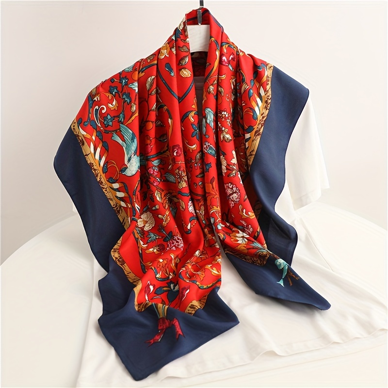 Elegant Print Square Scarf Stylish Silk Feeling Large Shawl - Temu ...