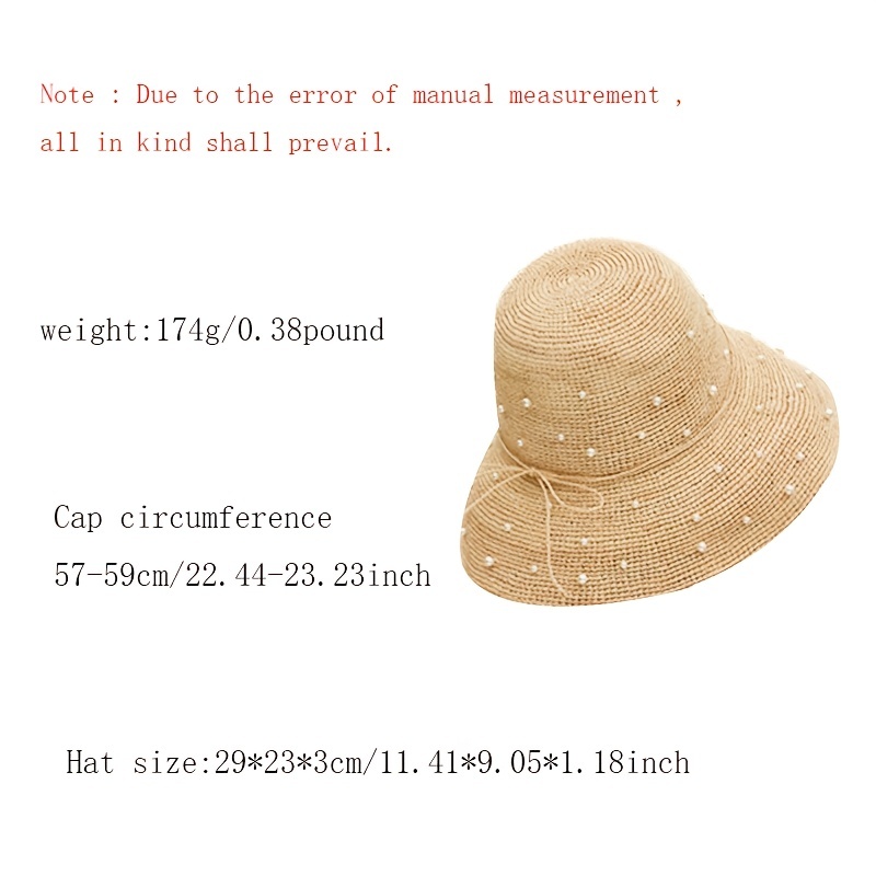 Light Tan Bucket Hat Faux Pearl Decor Large Visor Hat - Temu United