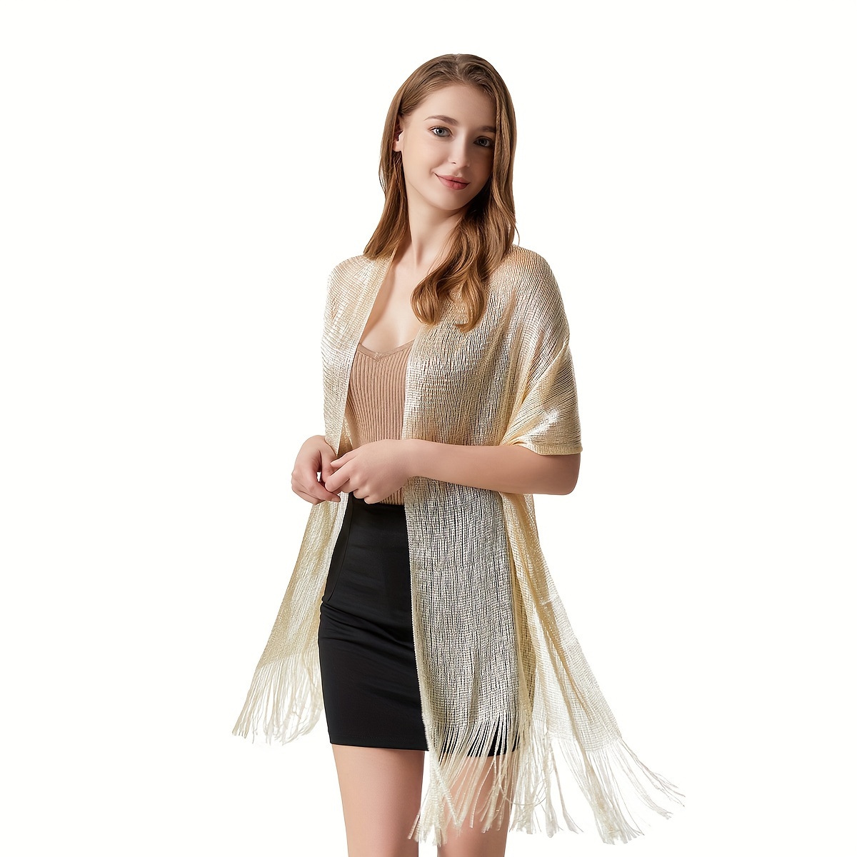 Classic Bright Color Sparkling Metallic Shawl Elegant Thin - Temu ...