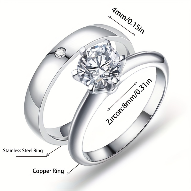 Elegant Couple Rings Minimalist Band + Classy Solitaire - Temu United ...