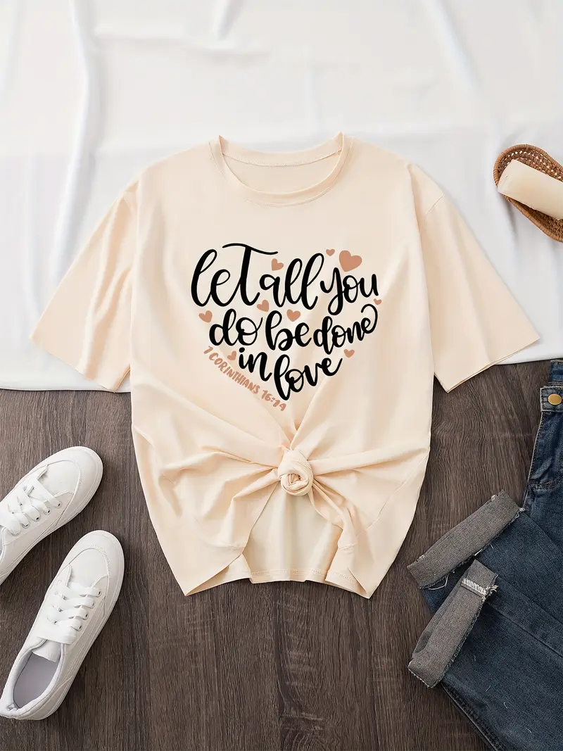 Letter Print T Shirt Plus Size Short Sleeve Crew Neck Casual Temu