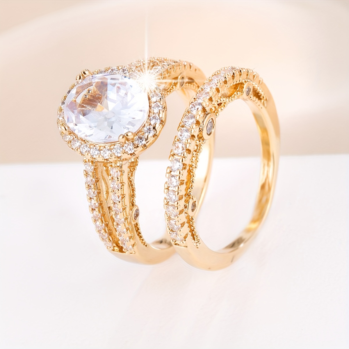 Elegant Stacking Rings 18k Gld Plated Paved Shining Zirconia - Temu New ...