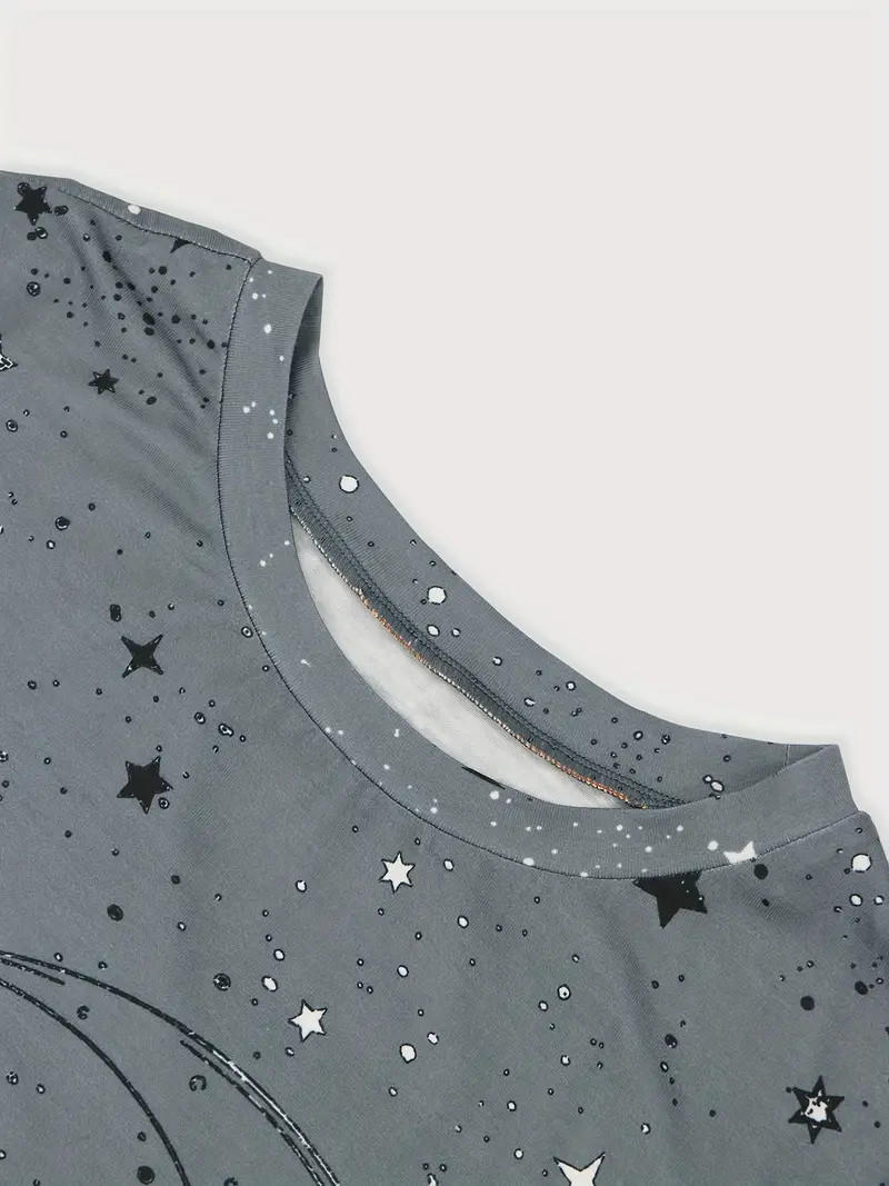 Sun Moon Print Crew Neck T Shirt Casual Short Sleeve T Shirt Temu