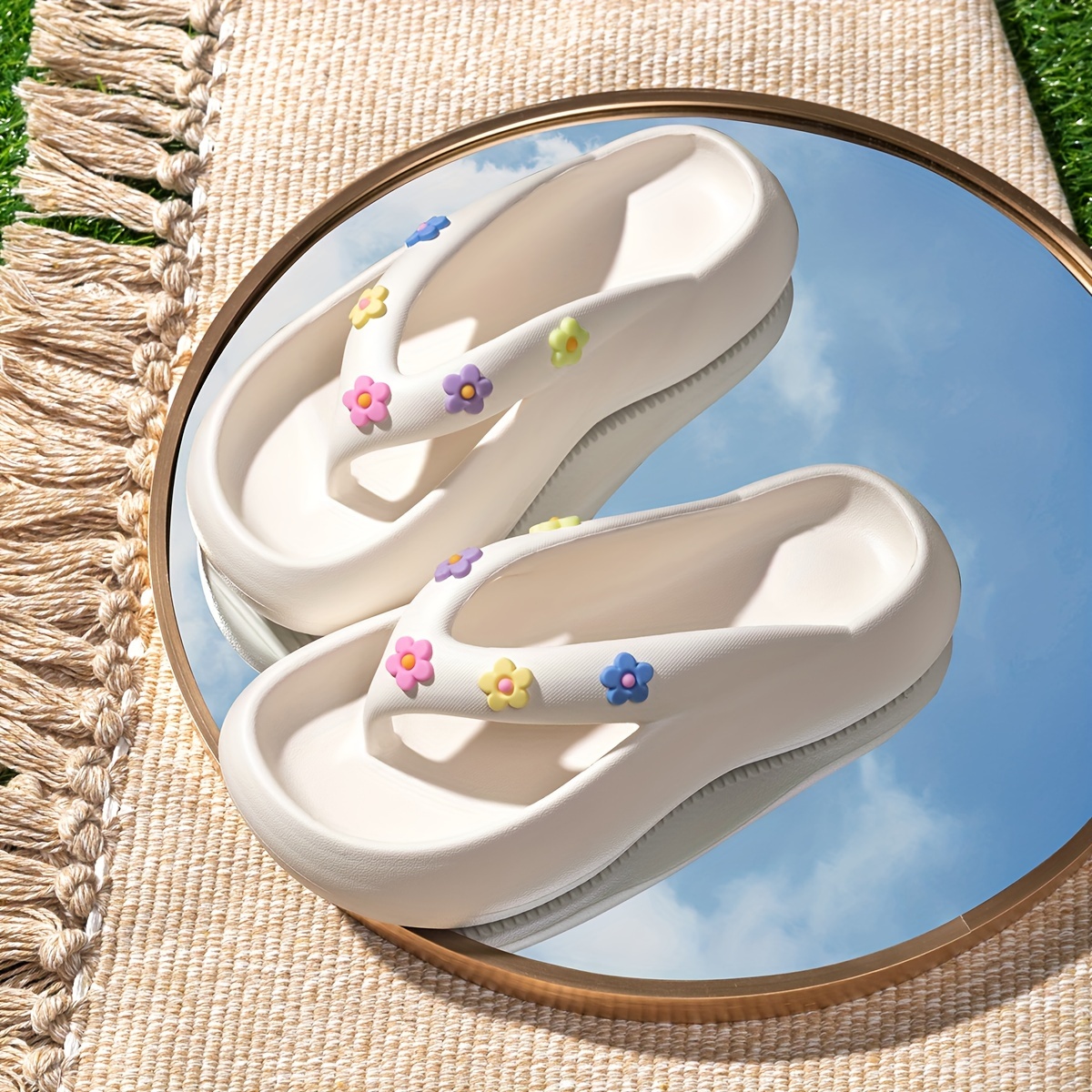 Women's Cute Floral Decor Flip Flops Slip Lightweight Soft - Temu ...