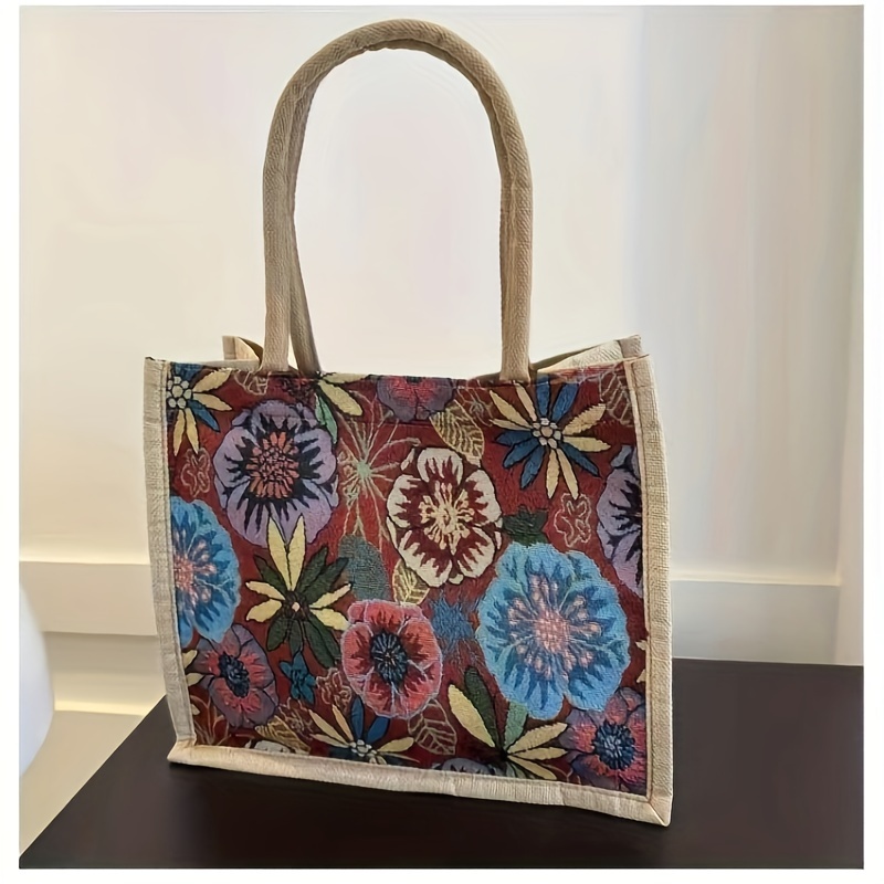 Vintage Floral Print Tote Bag Large Capacity Shoulder Bag - Temu Canada