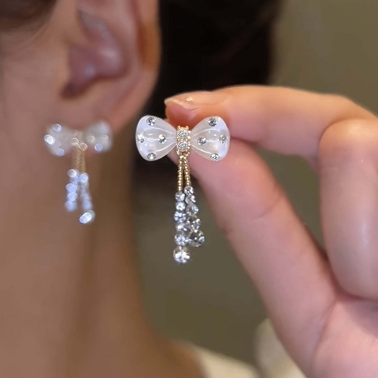 Sweet Bowknot Tassel Earrings Elegant Rhinestone Decor Stud - Temu United Kingdom