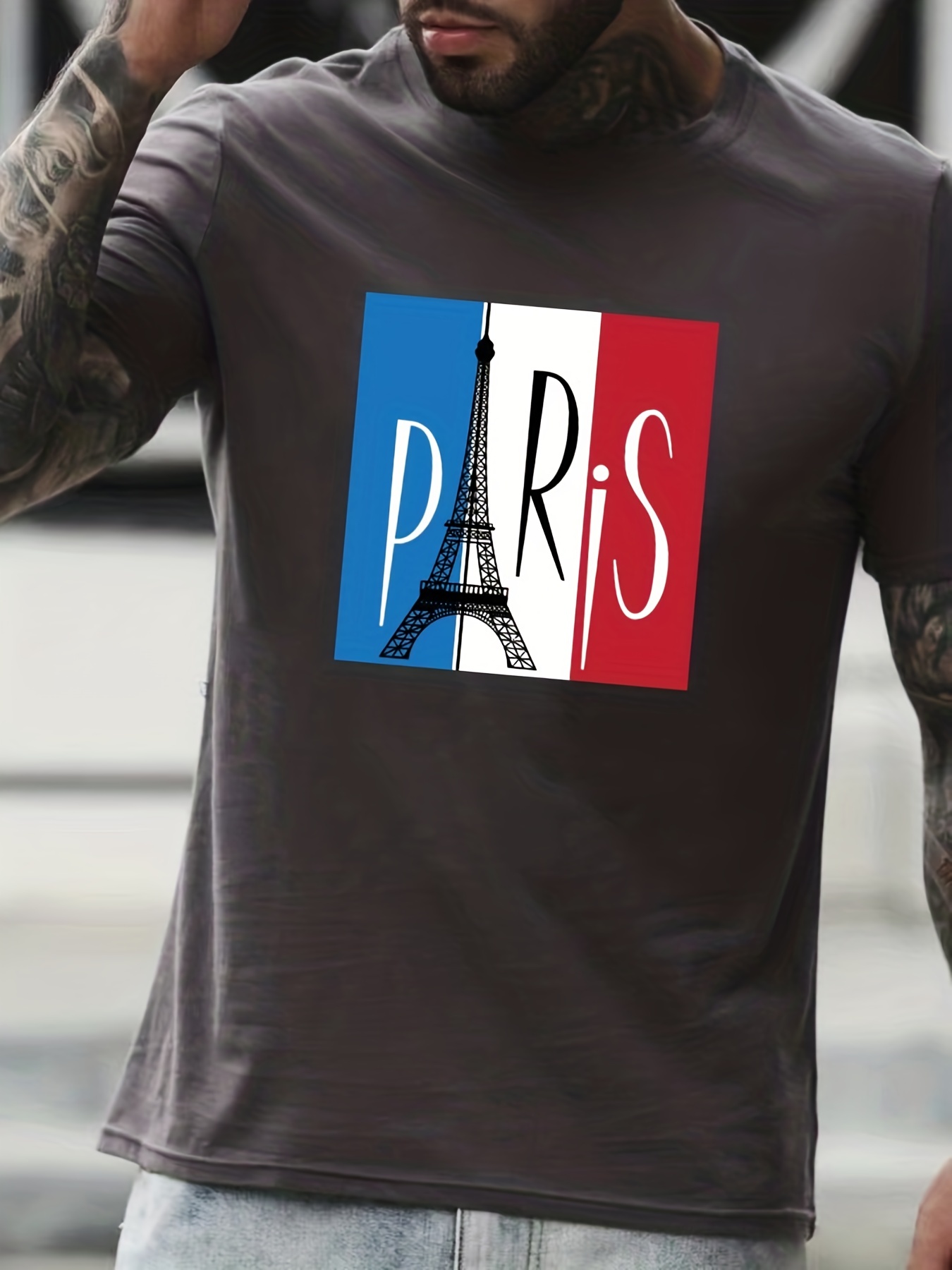 "paris" Print Eiffel Tower Pattern T shirt Men's Casual - Temu Ireland