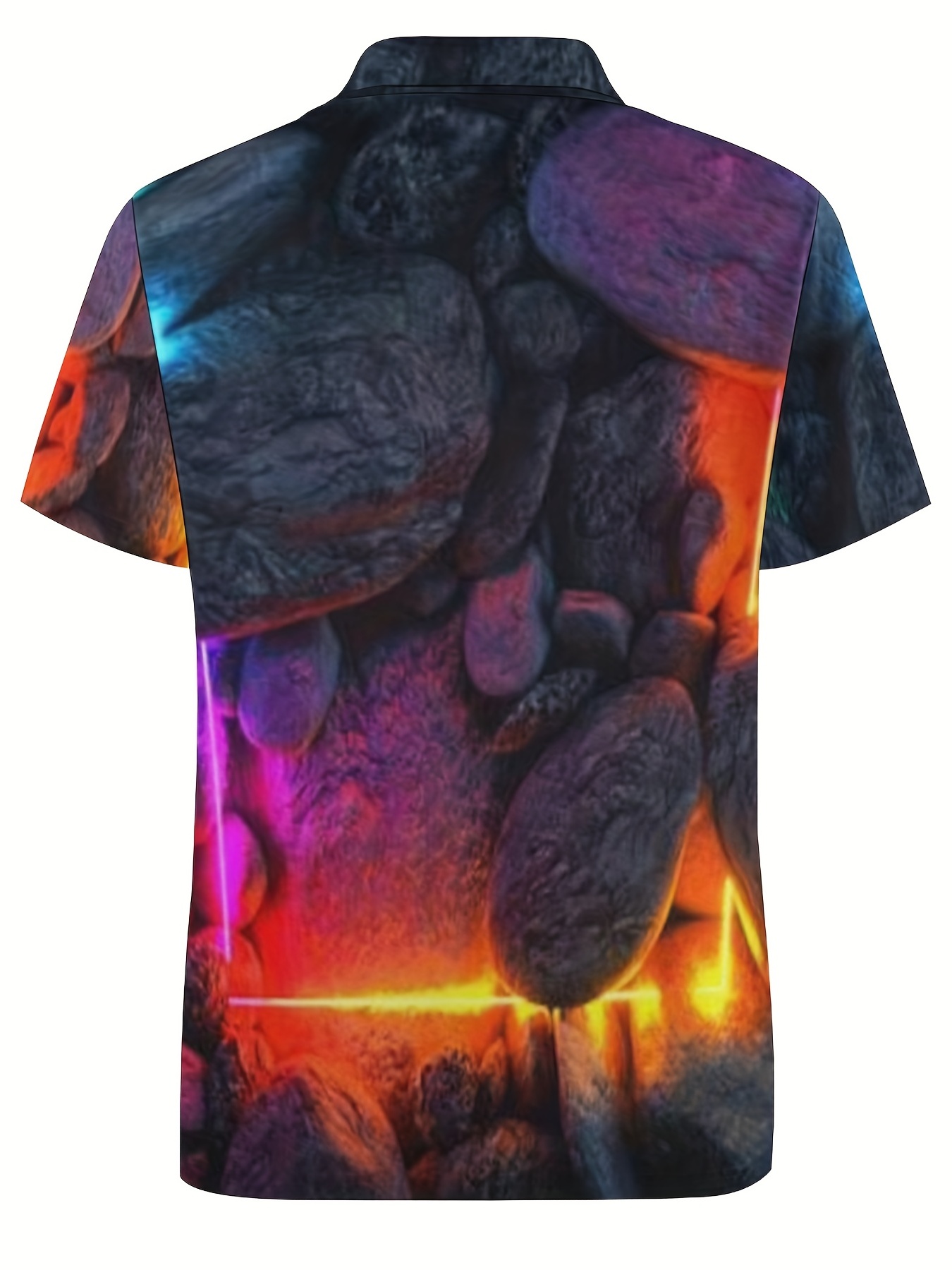 Rock Pattern Casual Slightly Stretch Button Short Sleeve - Temu New Zealand