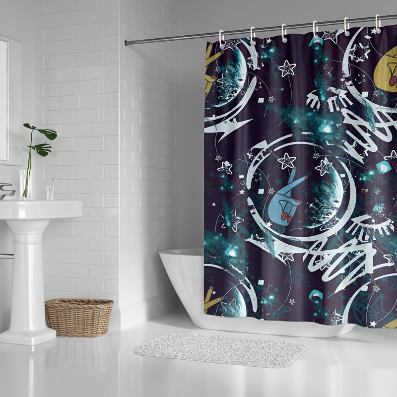 Geometric Planet Printed Shower Curtain Set Decorative - Temu Ireland