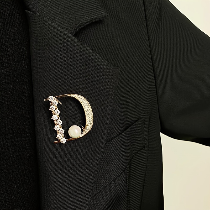 Fashion D shaped Rhinestone Brooch Elegant Faux Pearl - Temu Ireland