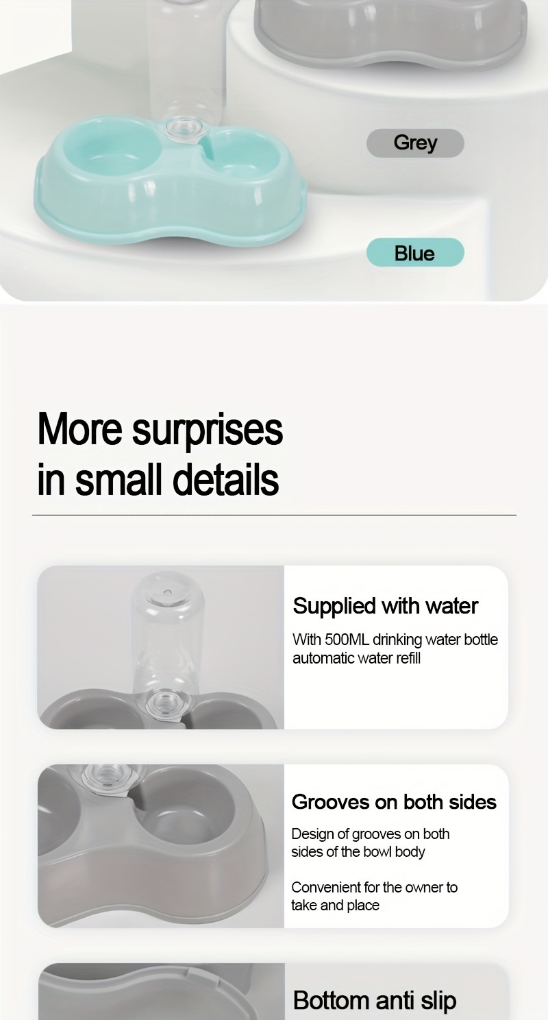プラスチック製のペット用ダブルボウル 自動給水ボトル付きの2 In 1キャットフードと水ボウル 高架式の犬用フードベース Temu Japan