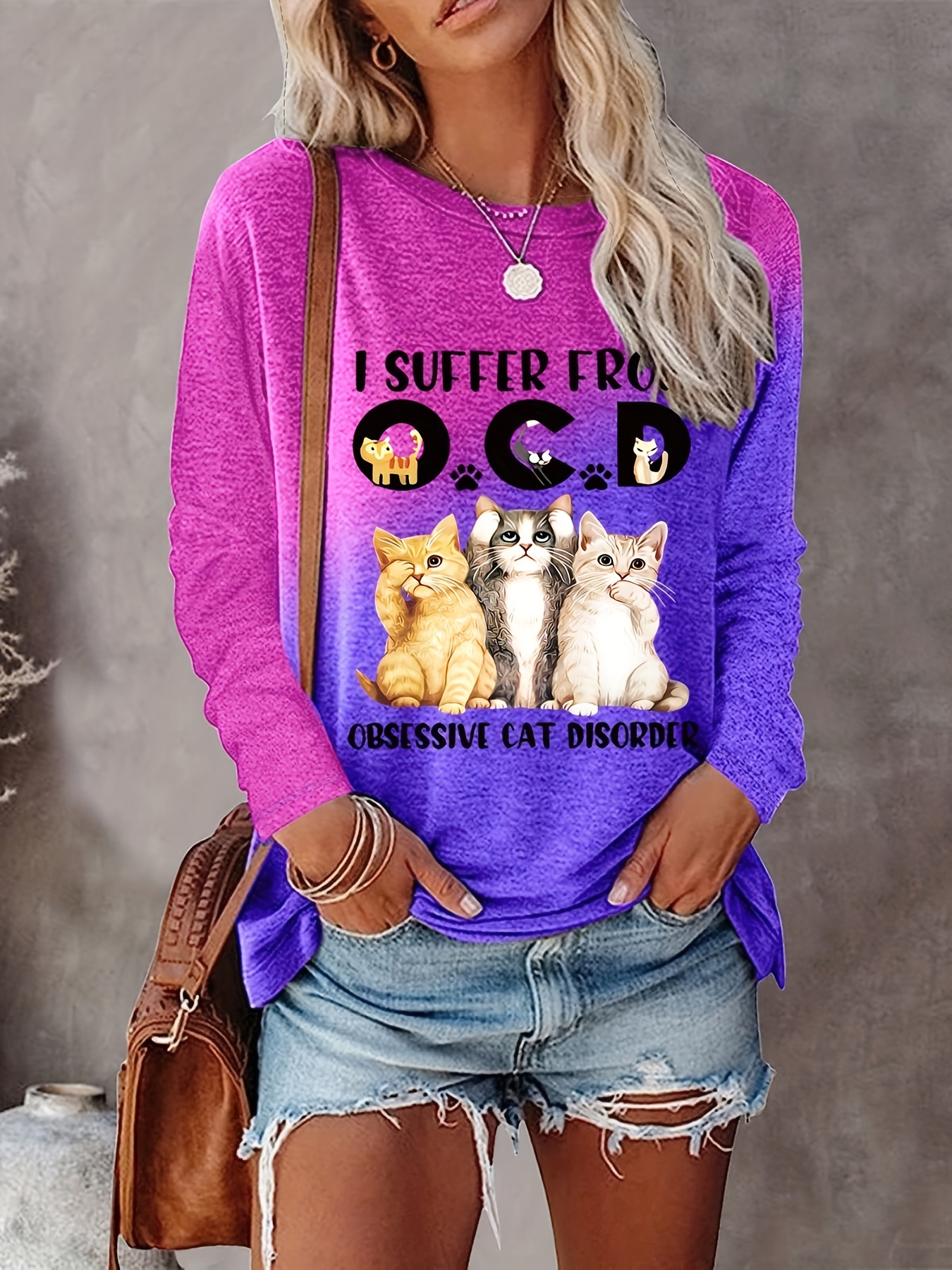 tie dye cat print t shirt casual crew neck long sleeve t - Temu New Zealand