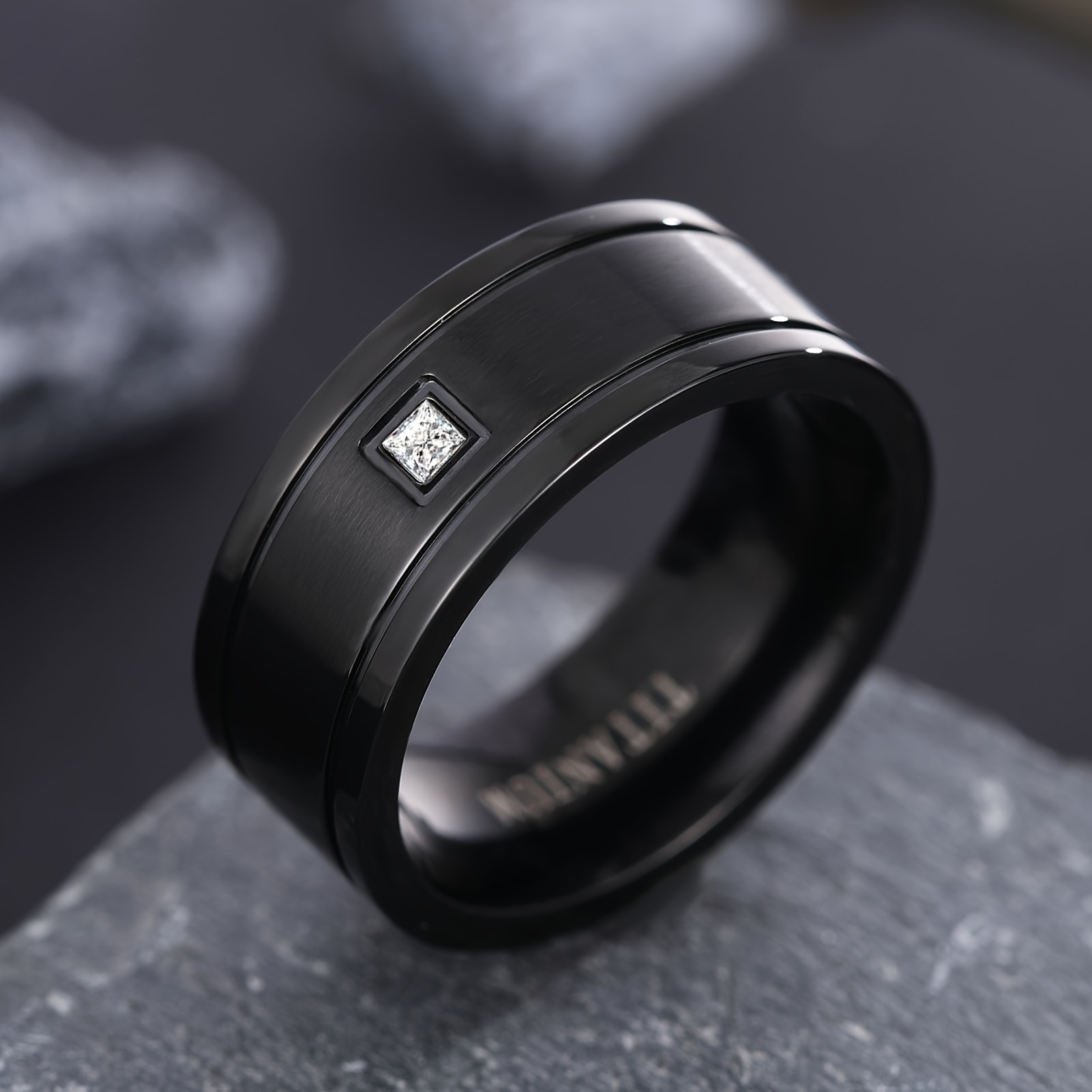 Wide Black Ring Men's Titanium Steel Ring Square Single - Temu United ...