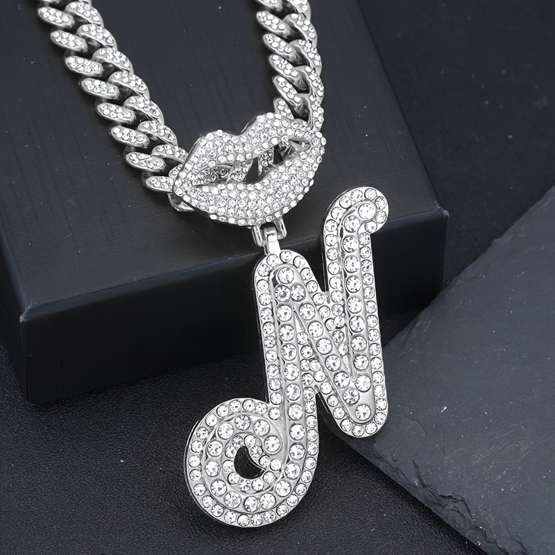 Shiny Butterfly Letter Pendant Necklace Chilled Cuban Chain - Temu ...