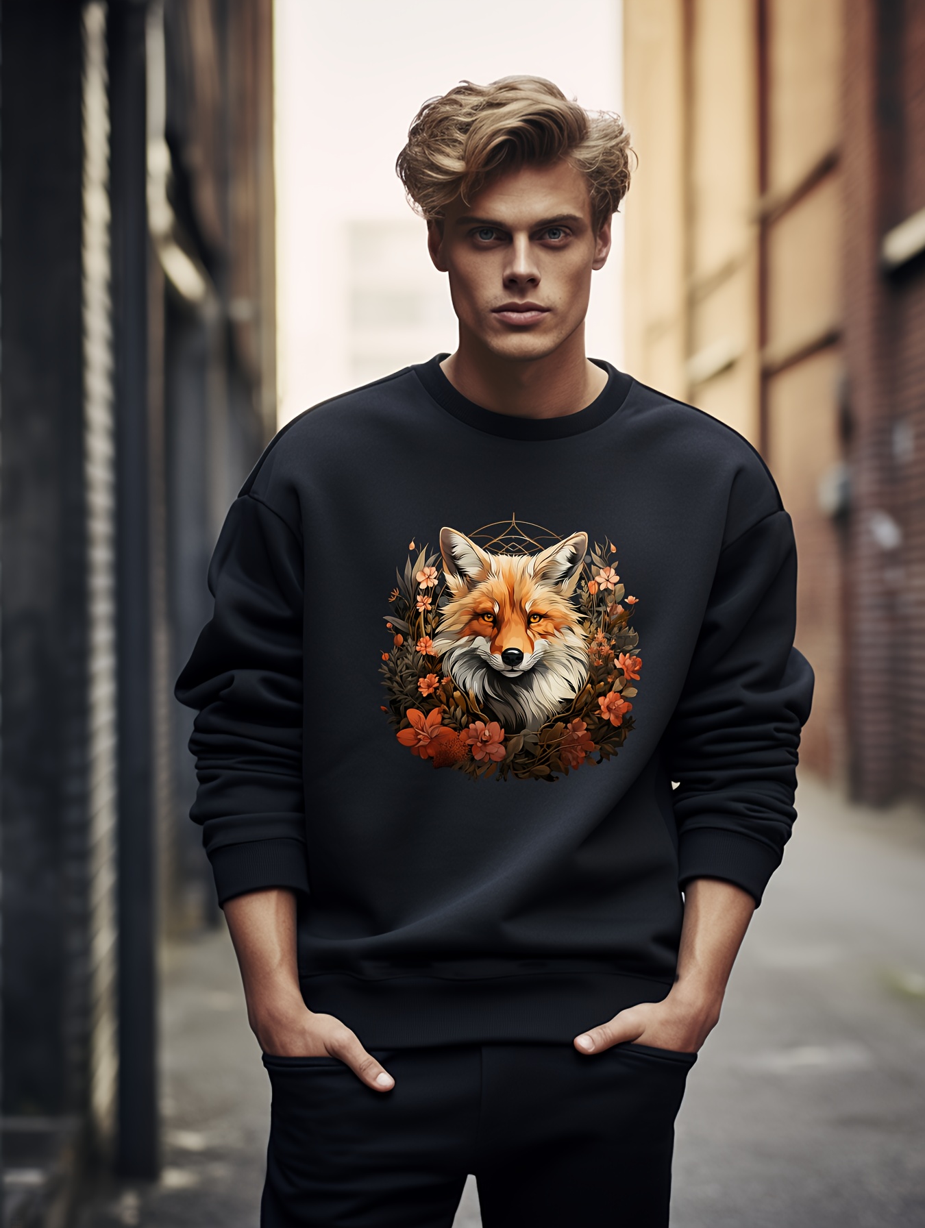 Cute Bright Fox Head Vibrant Leaves Vines Print Sweatshirt - Temu New ...