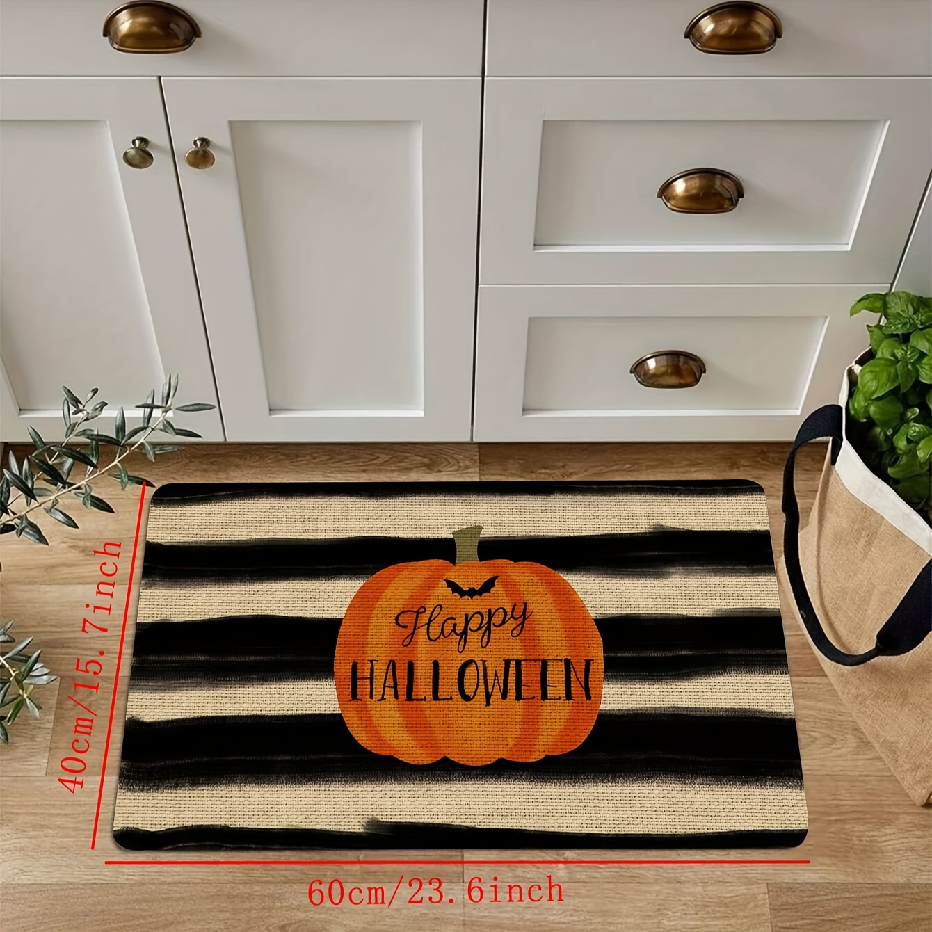 Halloween Pumpkin Pattern Kitchen Rug Flannel Absorbent Non - Temu ...