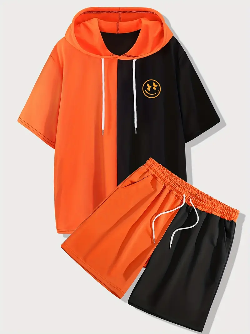Smile Character Pattern Mens Color Block Casual Drawstring Temu