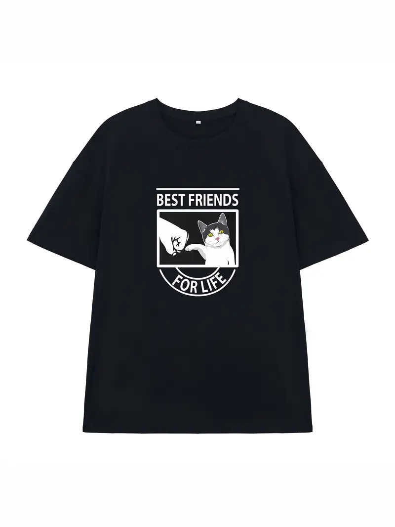 Cat Slogan Pattern Print Mens Comfy T Shirt Graphic Tee Mens Temu
