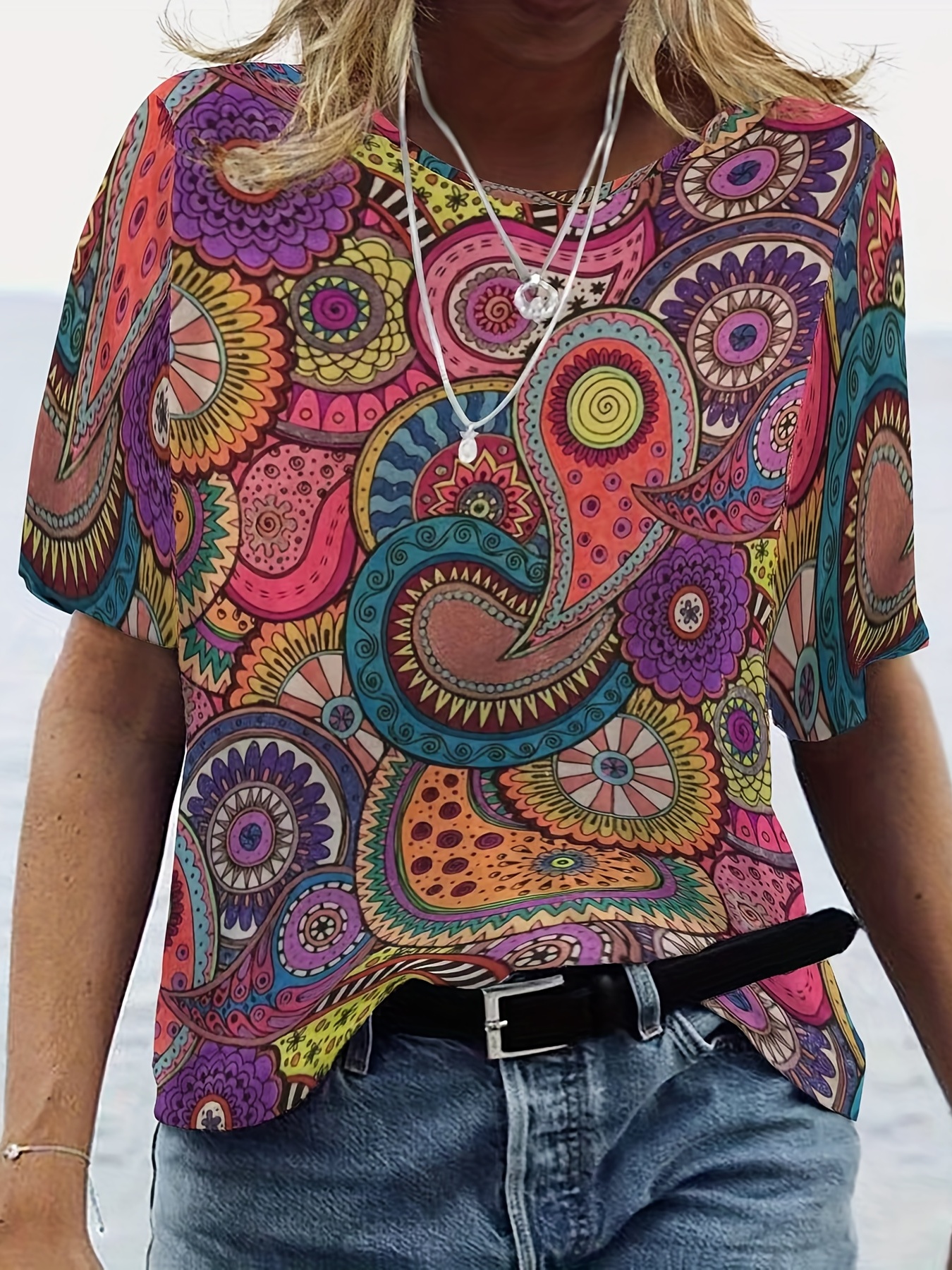 Plus Size Casual T Shirt Womens Plus Marble Print Short Sleeve V Neck