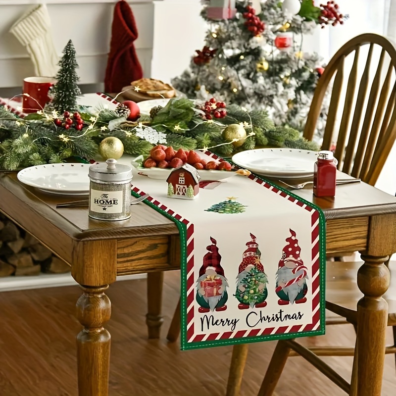 Christmas Theme Table Runner Gnome Gift Tree Candy Cane - Temu Australia
