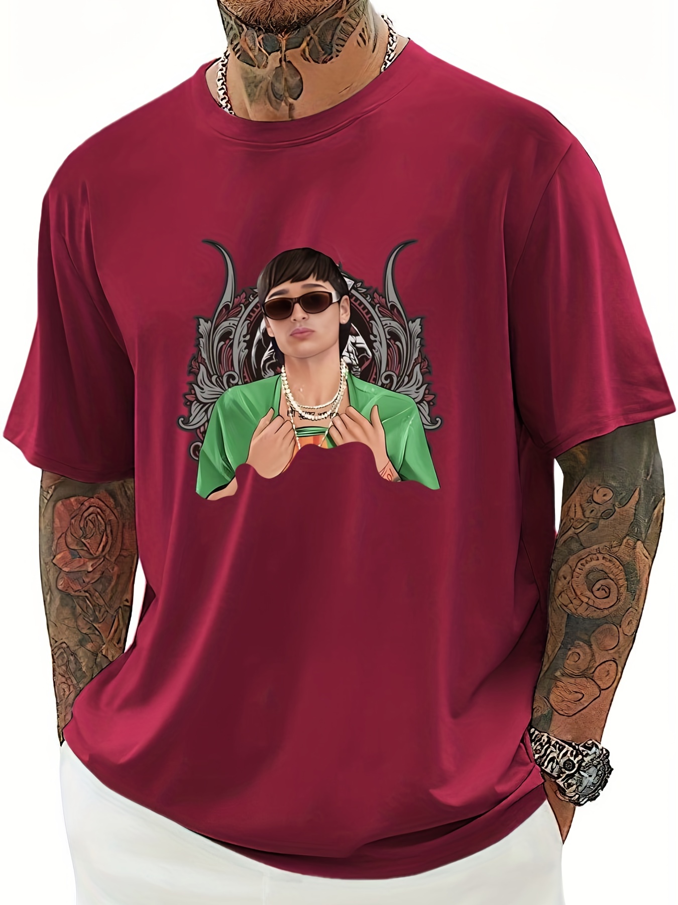 Cool Rapper Pattern T shirt Men's Casual Street Style - Temu South Africa