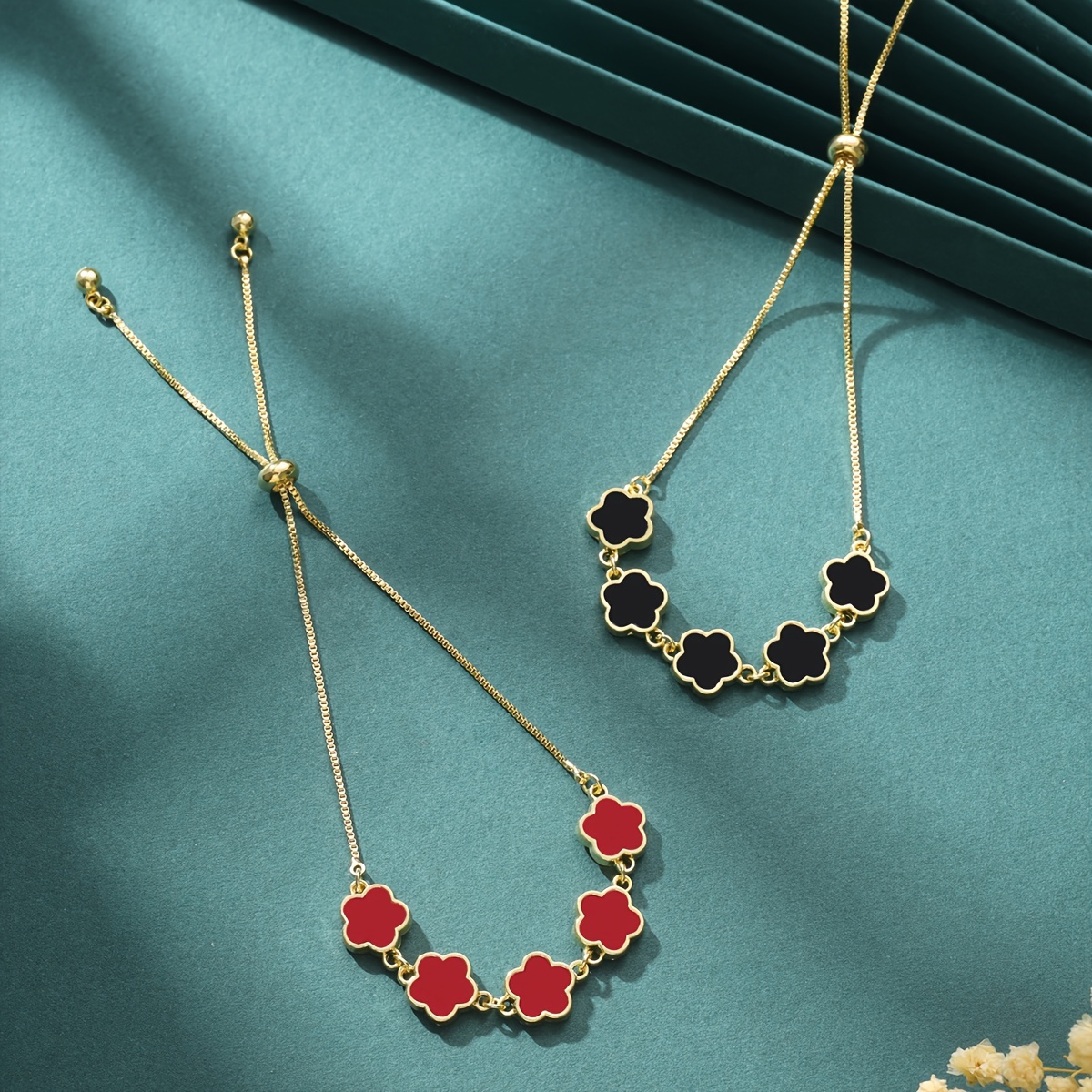 Colorful Flower Beads Thin Chain Bracelet Set Elegant Copper - Temu ...